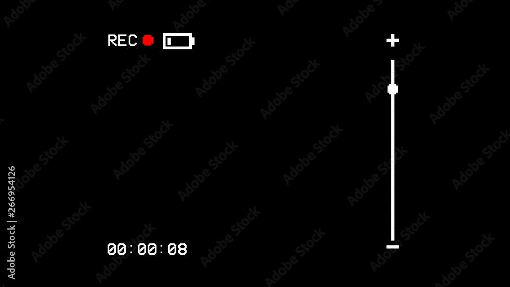 The screen of a VHS VCR recorder showing an empty battery symbol. Black ...
