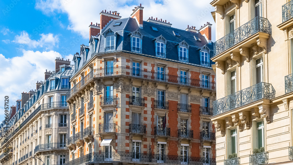 Paris, beautiful building, typical parisian facade Stock Photo | Adobe ...