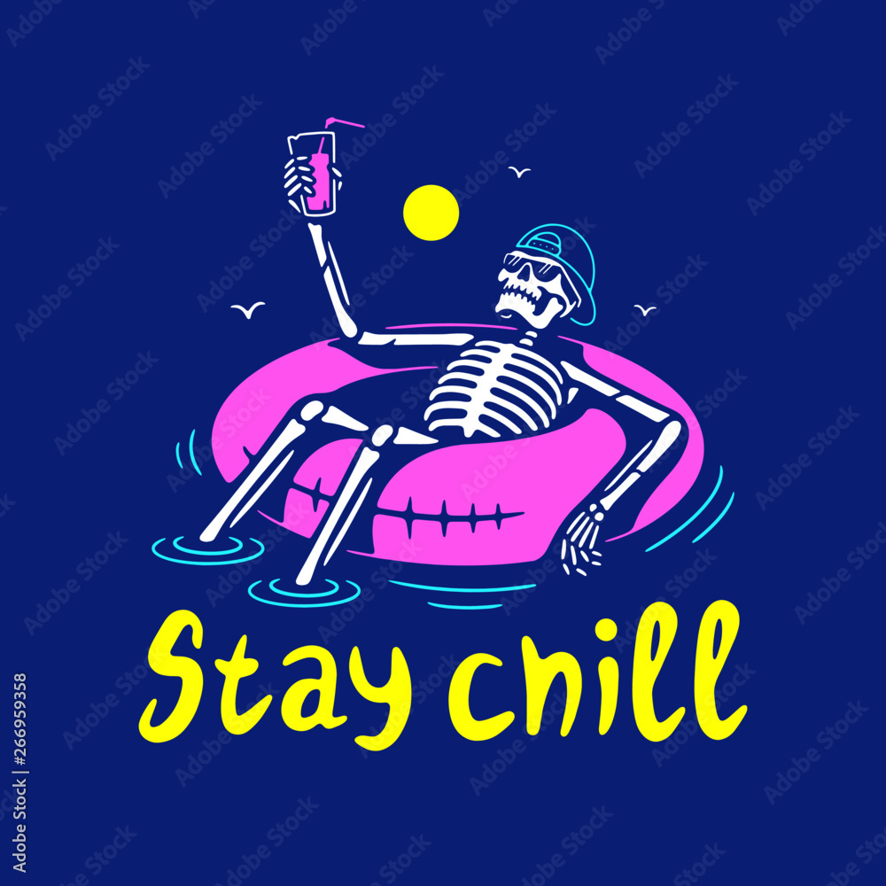 STAY CHILL SKELETON IN CAP WITH COCKTAIL AND SWIM RING COLOR BLUE ...