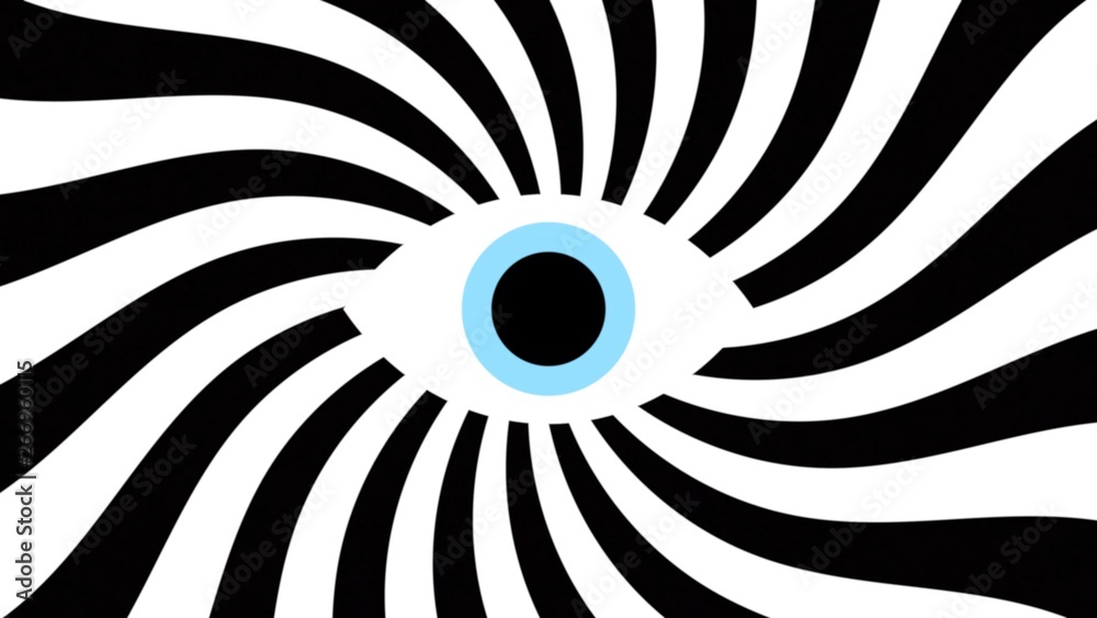 A scary disquieting drawing of an eye, at the center of a hypnotic ...
