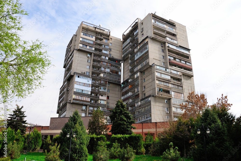 Soviet era residential building in Almaty, Kazakhstan Stock Photo ...