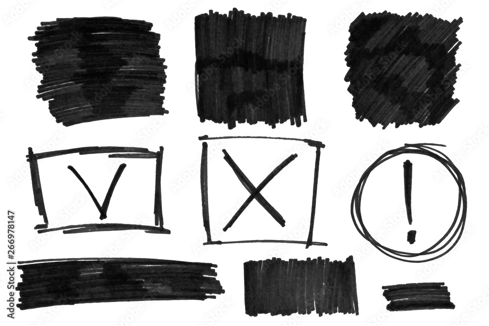 Vector hand drawn design elements. Marker drawn notes, signs and marks ...