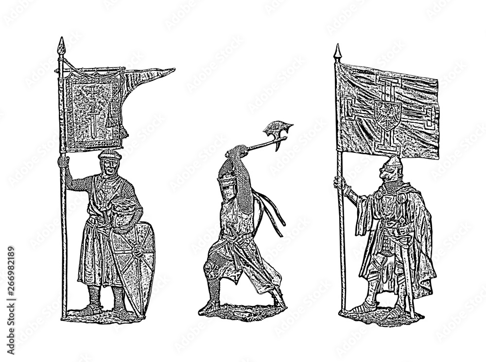 Medieval knights illustration. Knight picture. Set of 3 medieval ...