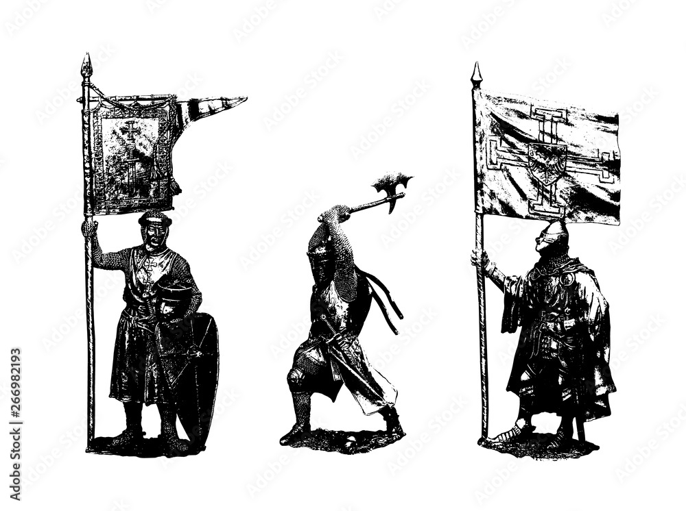 Medieval knights illustration. Knight picture. Set of 3 medieval ...