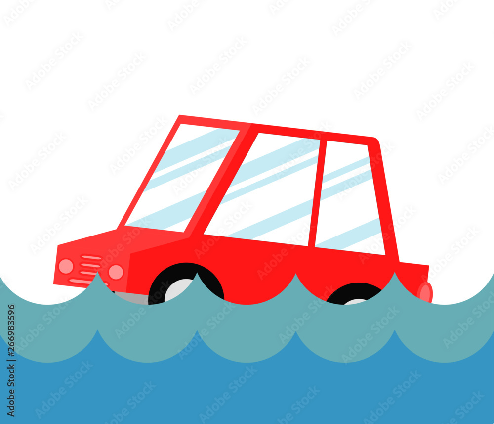 drowned car. accidents on the road and risk insured events Isolated on ...