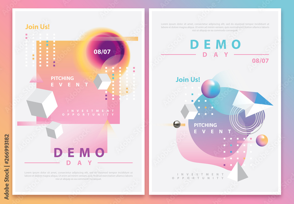 Futuristic Flyer Layout Set with Colorful Gradient 3D Compositions ...