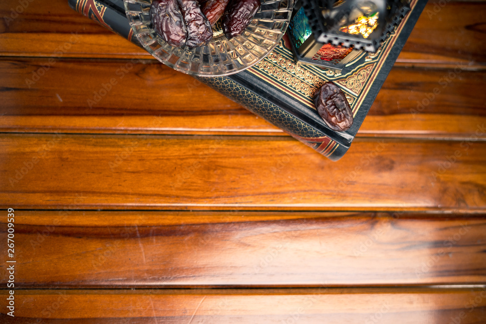 Islamic, ramadan and praying concept. Arabic lantern, dates or kurma ...