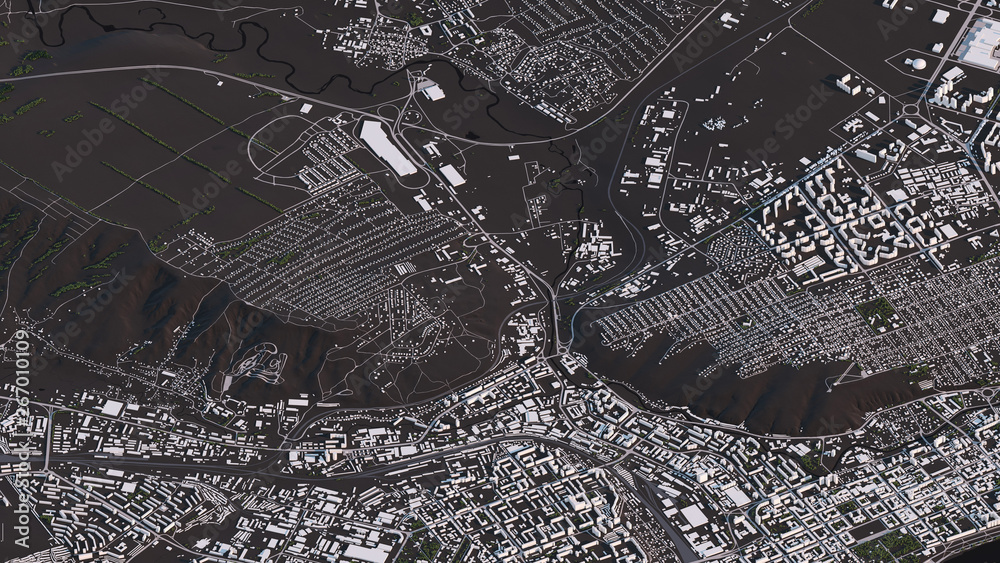 Krasnoyarsk map in 3d isometric landscape roads and buildings Stock ...