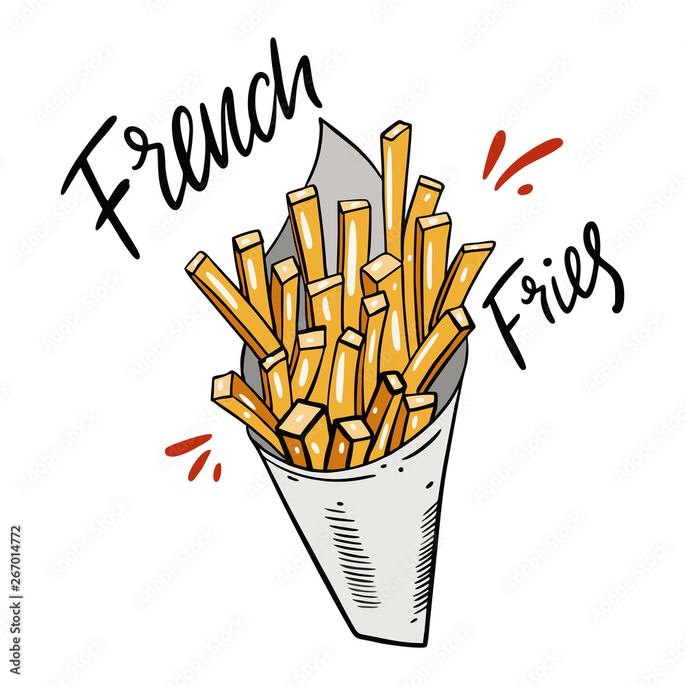 Vecteur Stock French fries cartoon styel. Hand drawn vector ...