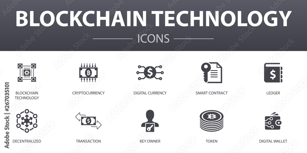 blockchain technology simple concept icons set. Contains such icons as ...