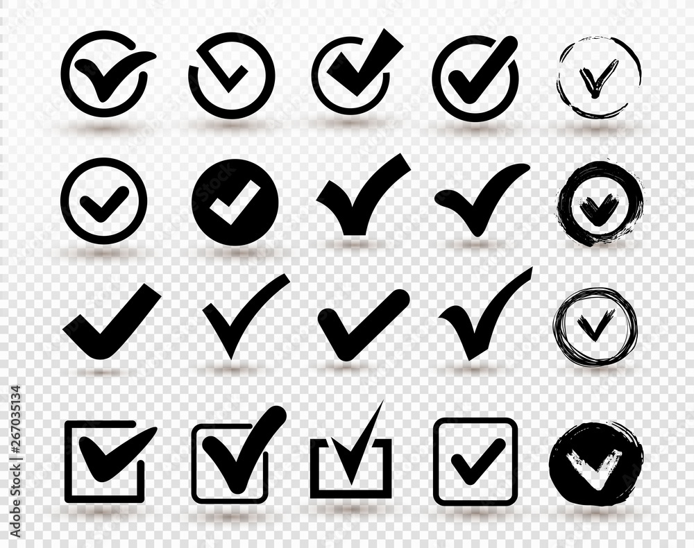 Set of Check mark icon in circle. Flat design style. Tick symbol ...