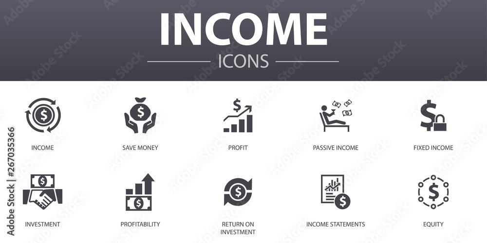 Income simple concept icons set. Contains such icons as save money ...