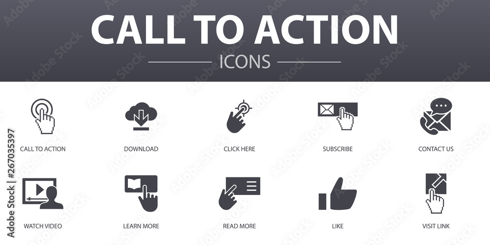 Call To Action simple concept icons set. Contains such icons as ...