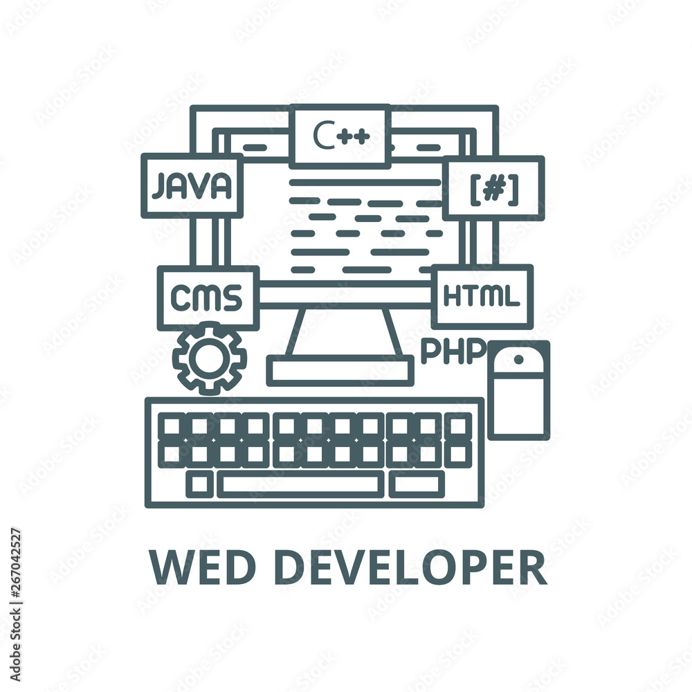 Programming,coding,wed developer vector line icon, outline concept, linear sign Stock Vector ...