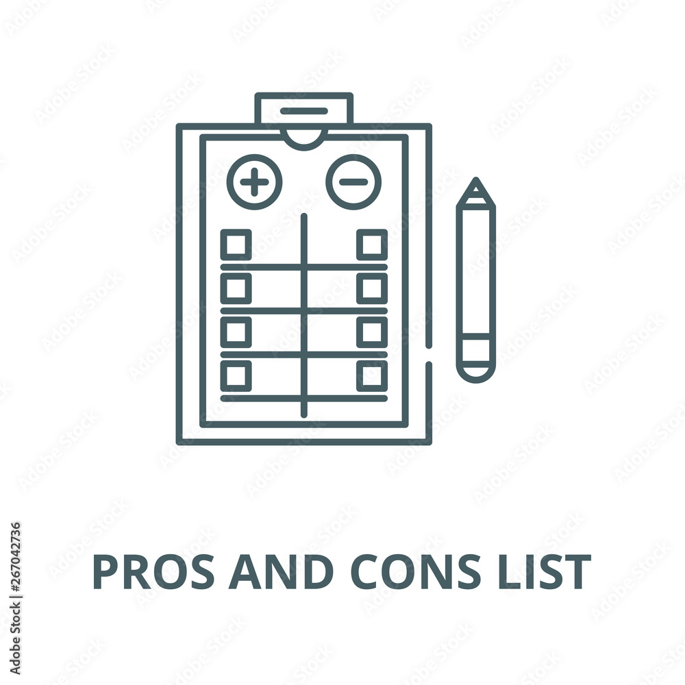 Pros and cons list vector line icon, outline concept, linear sign Stock ...