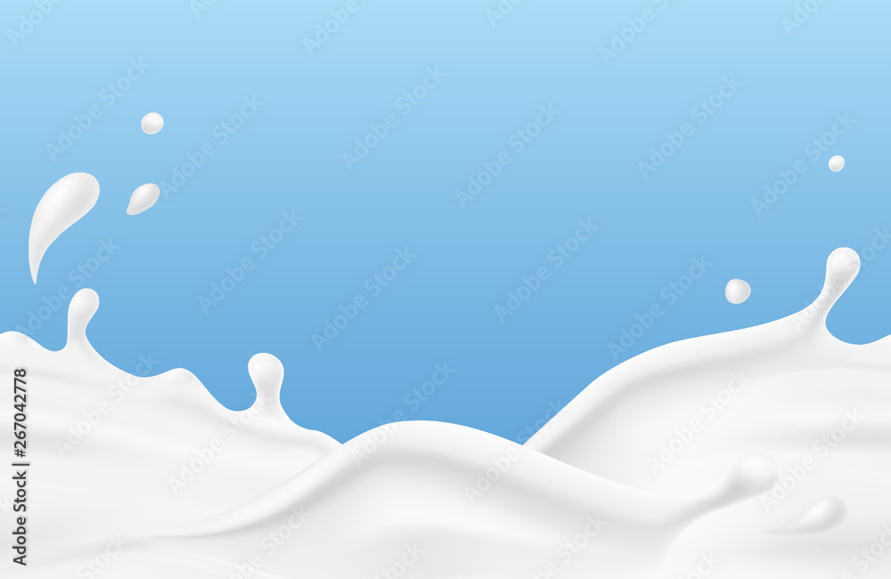 Milk splash seamless pattern. 3d realistic yogurt wave border on blue ...