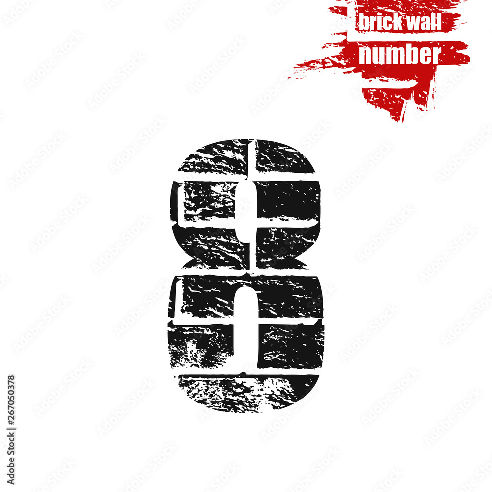 Number 8 graffiti grunge style brick wall texture. Masonry black ...