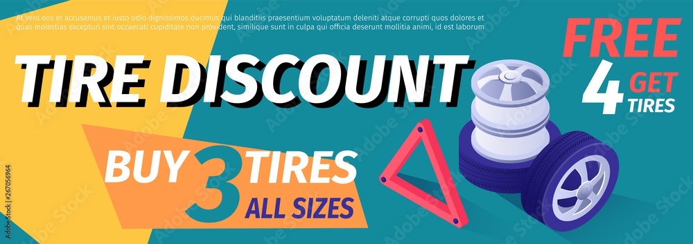 Vector Tire Sale out Banner, Great Discount Template. 3d Illustration ...