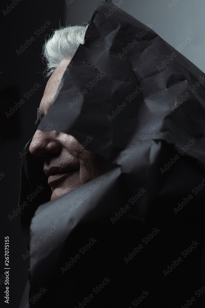 Through the centuries, ancient art concept. Close up profile portrait ...