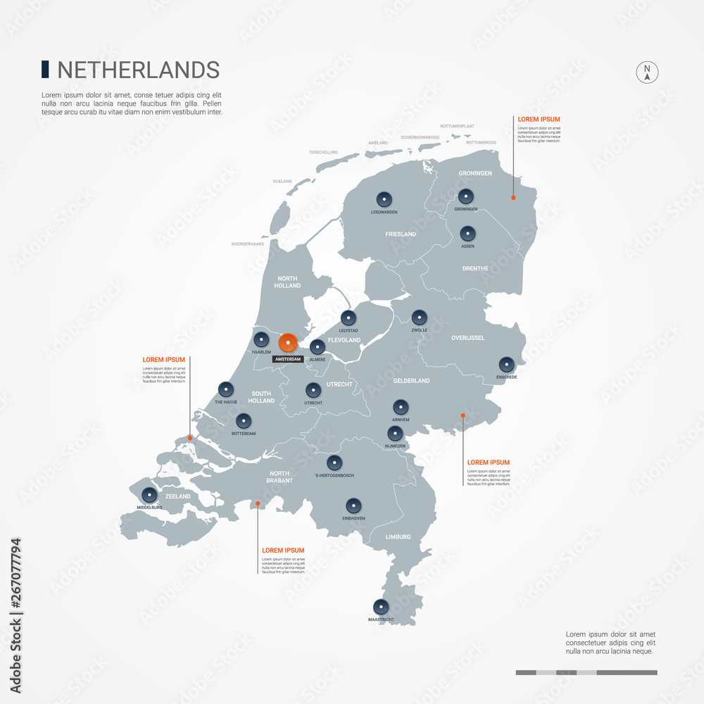 Vetor de Netherlands map with borders, cities, capital and ...