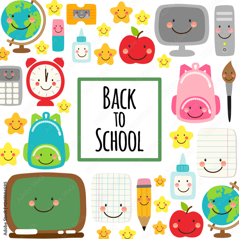 Cute Back to school banner design with colorful funny cartoon ...