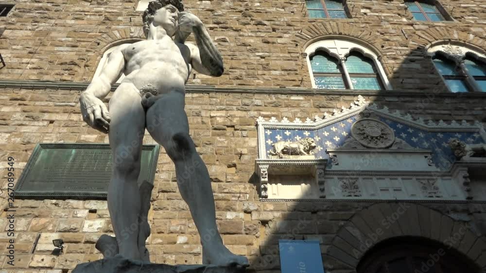 Famous David statue by Michelangelo in front of Palazzo Vecchio ...