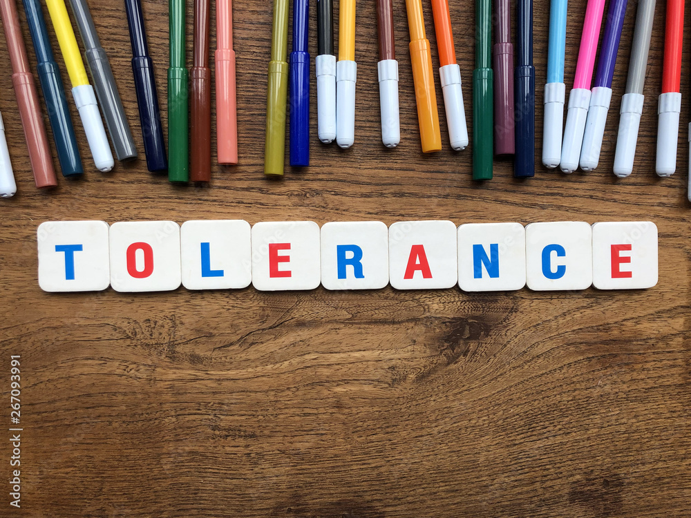 Tolerance - word of letter pieces on the table surrounded by the ...