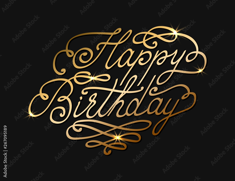 Vector Happy Birthday lettering text. Gold color. Stock Vector | Adobe ...
