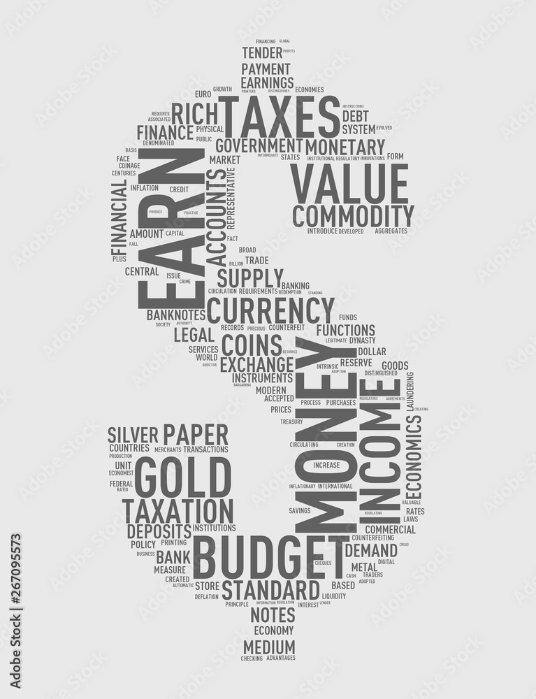 Wordcloud tags of dollar sign symbol Stock Illustration | Adobe Stock