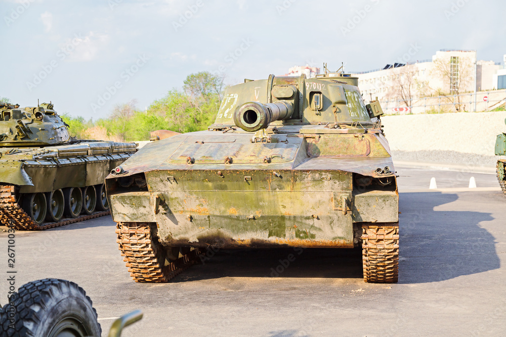 Old fighting Soviet tank. A look in a fullface Stock Photo | Adobe Stock