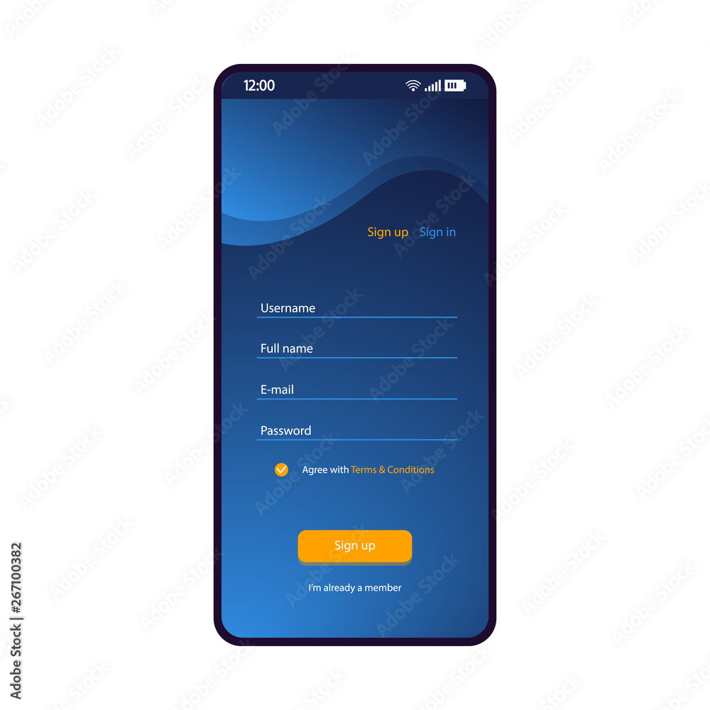 Sign up form smartphone interface vector template Stock Vector | Adobe ...