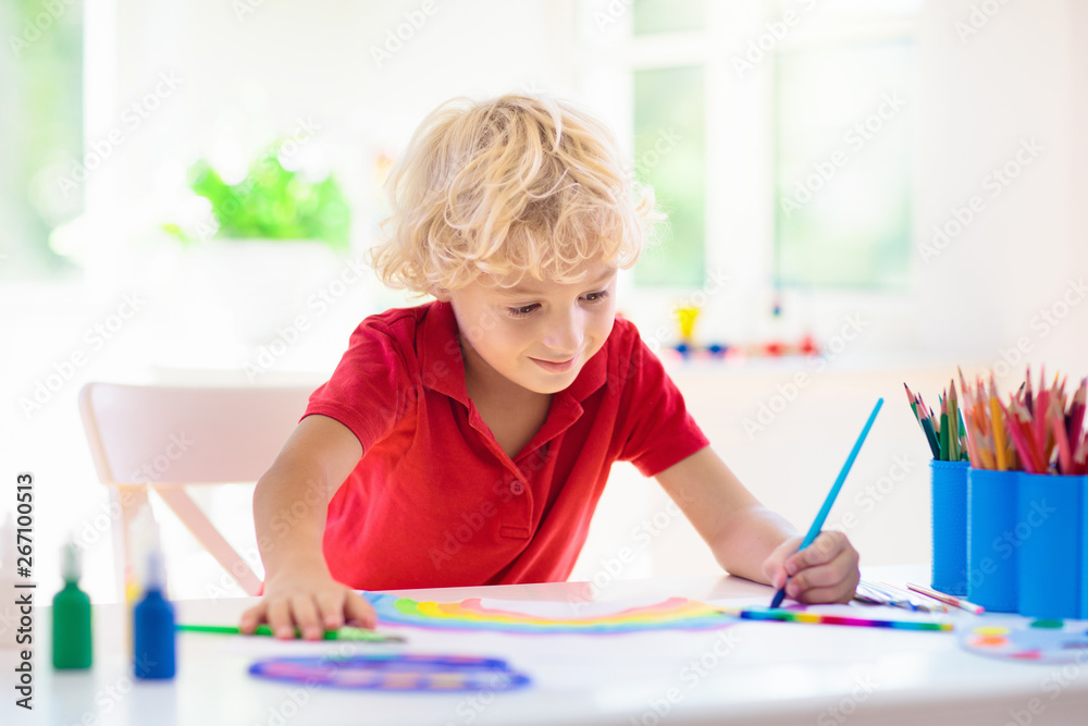 Kids paint. Child painting. Little boy drawing. Stock Photo | Adobe Stock