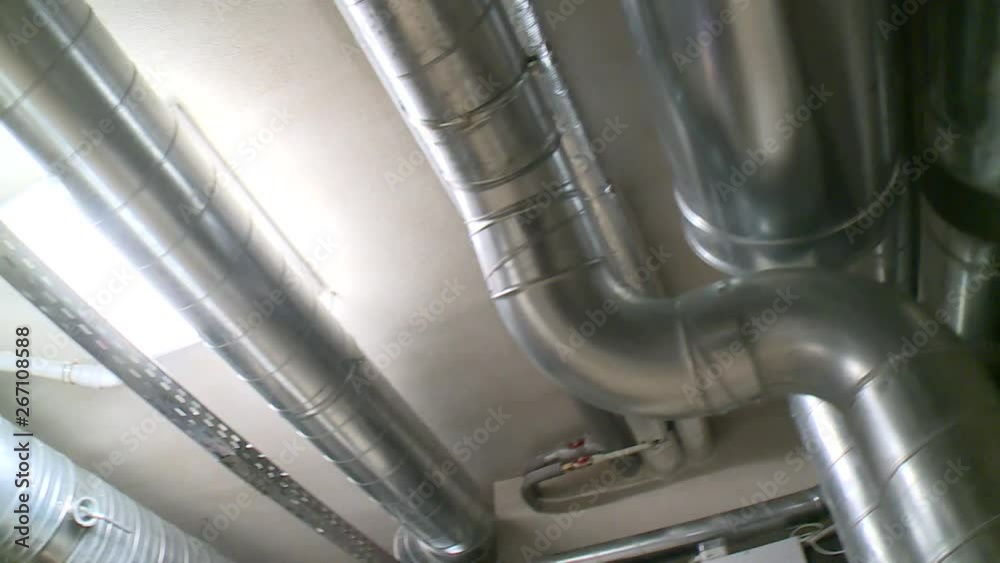 Huge air ducts tubes in passive house. Efficient ventilation system ...