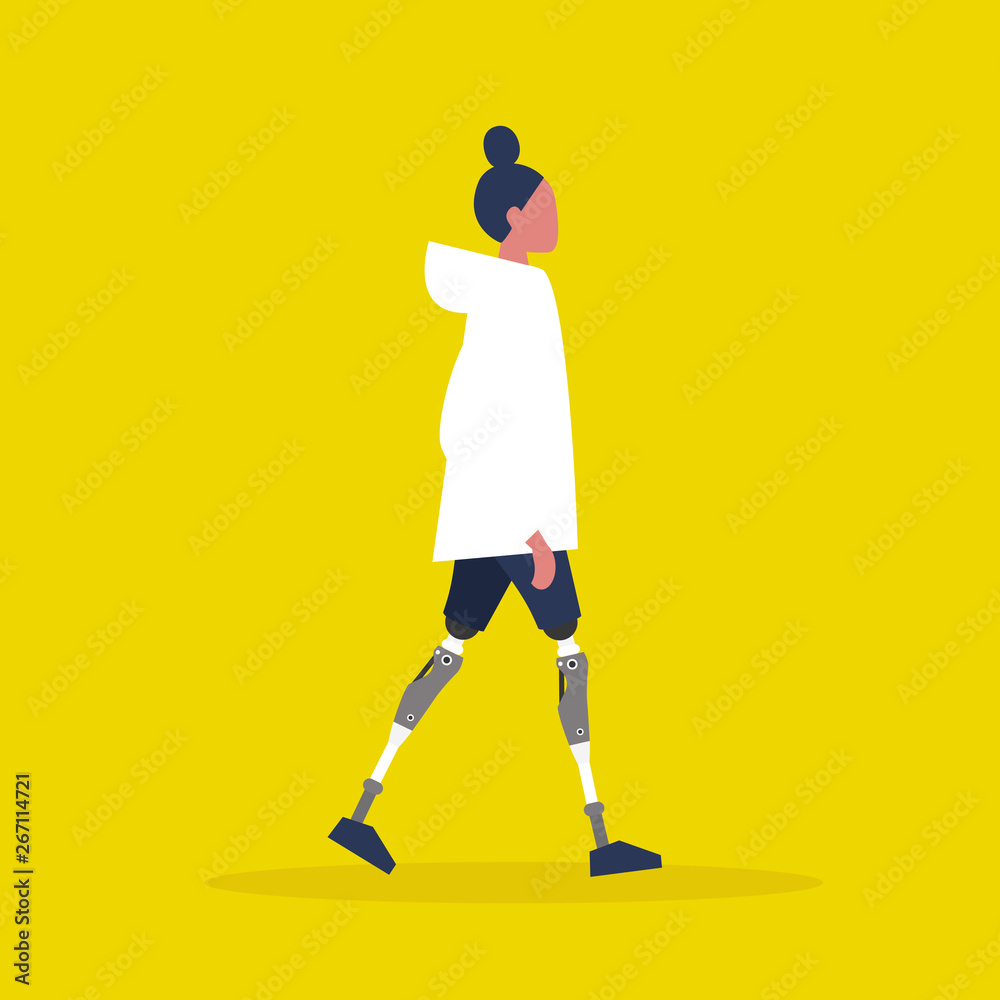 Young female character with prosthetic lower limbs. Modern disabled ...