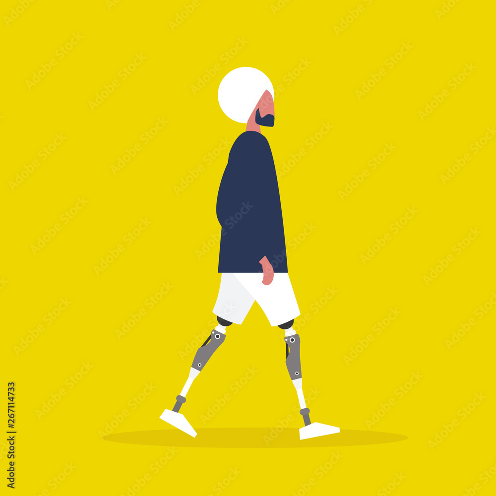 Young indian male character with prosthetic lower limbs. Modern ...