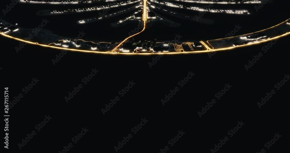 Vidéo Stock Aerial cinematic night view of Dubai artificial Palm Island ...