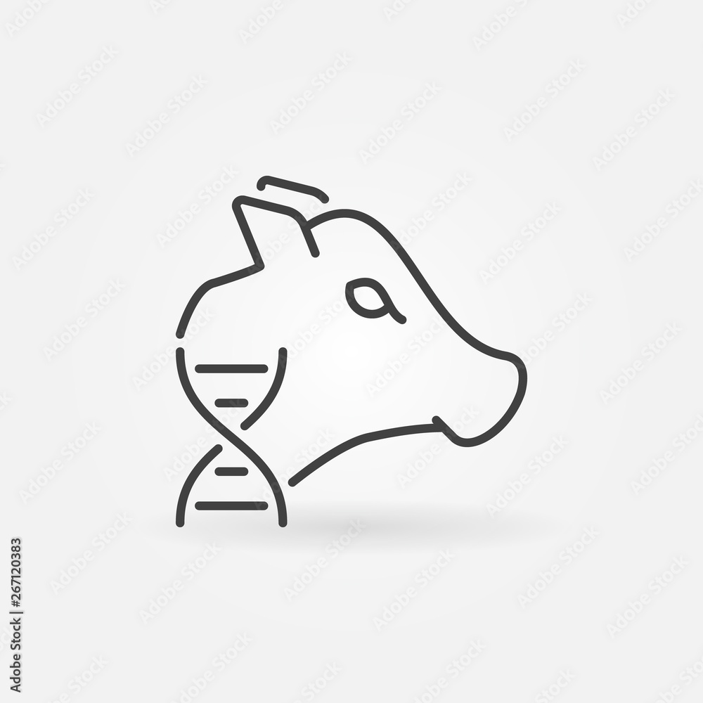 Cow with DNA vector concept icon or design element in thin line style ...