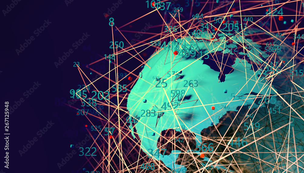 Mapa del mundo y estructura de datos Stock Illustration | Adobe Stock