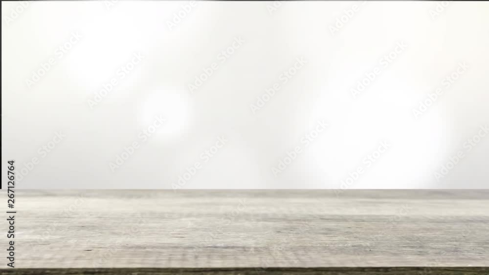 Empty wooden desk of free space and spring time with blurred background ...