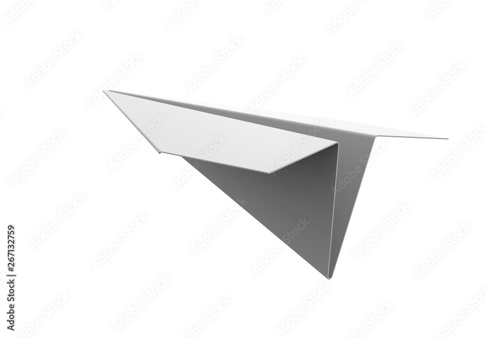 3D rendering illustration of a 3d paper airplane is a white studio ...