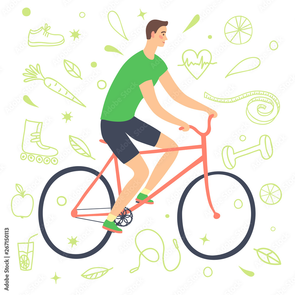 Cartoon man riding a bicycle. Stock Vector | Adobe Stock