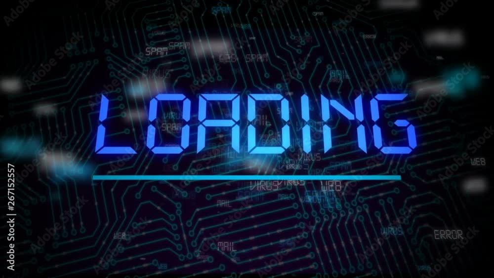 Loading bar animation on black screen.Futuristic background with neon ...