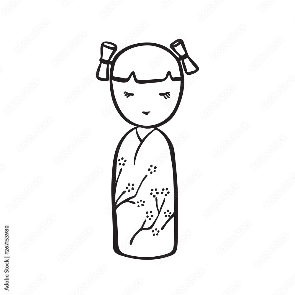 Doll Black And White Clipart