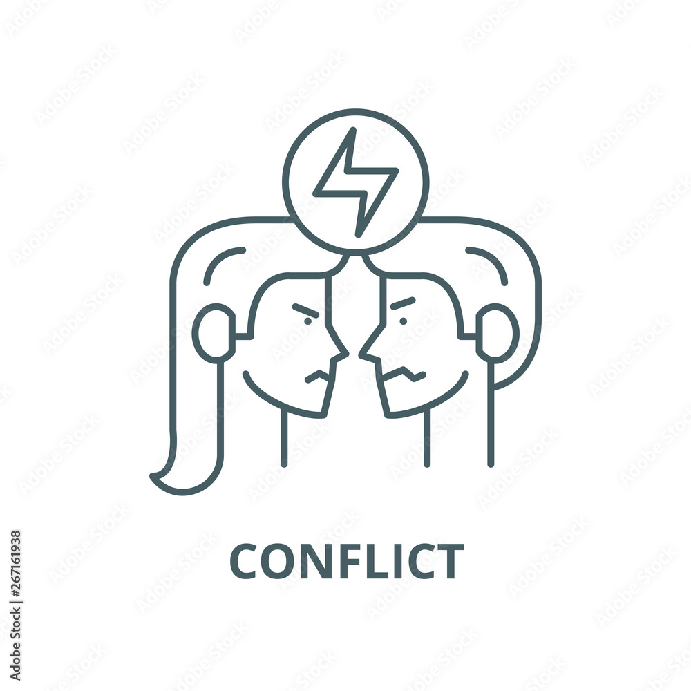 Conflict vector line icon, outline concept, linear sign Stock Vector ...