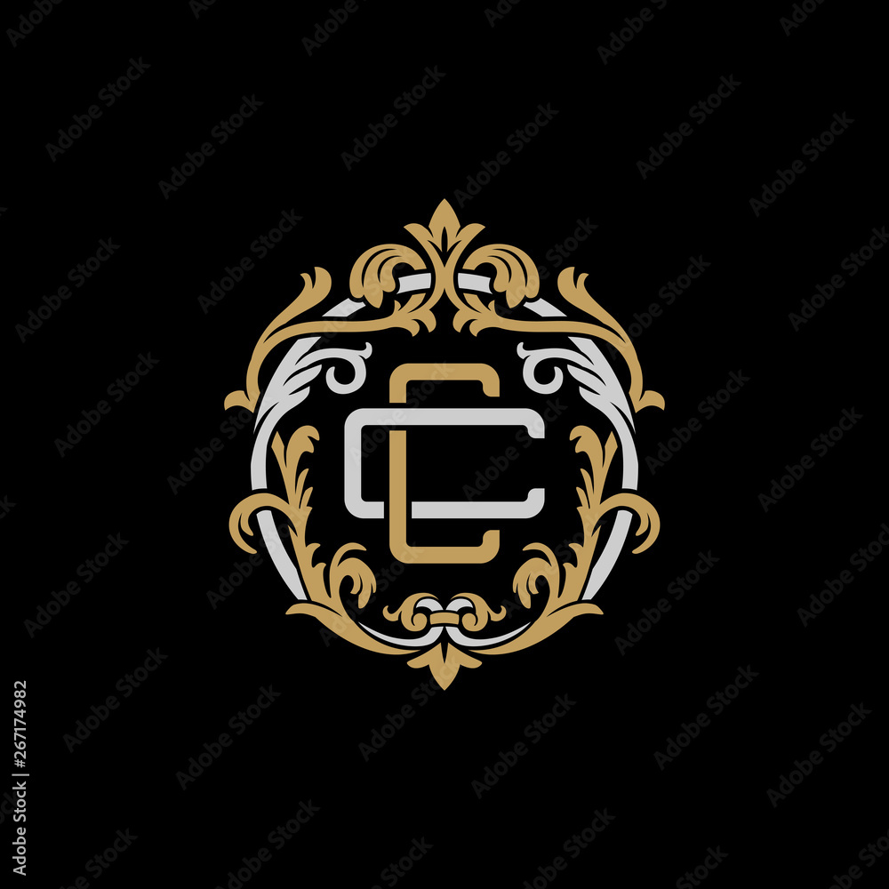 Initial letter C and C, CC, decorative ornament emblem badge ...