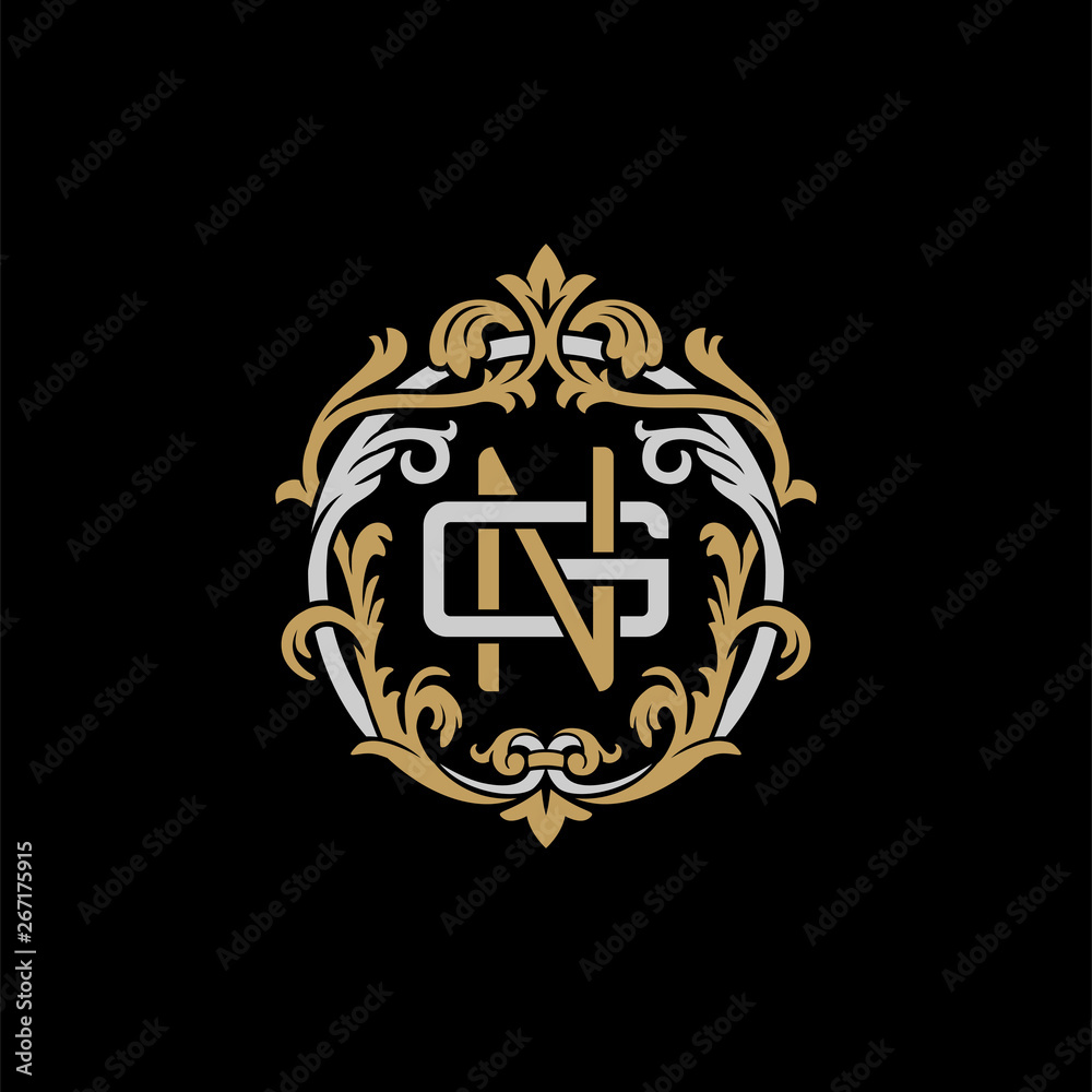 Initial letter G and N, GN, NG, decorative ornament emblem badge ...