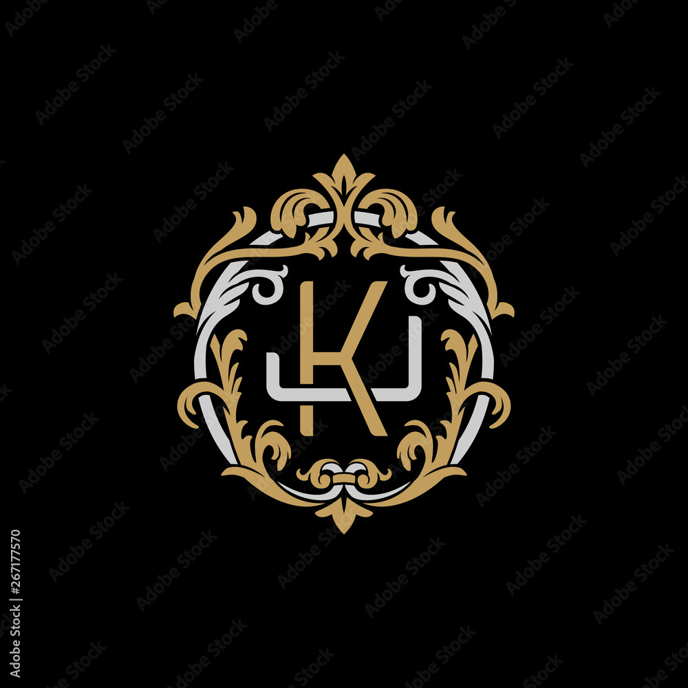 Initial letter J and K, JK, KJ, decorative ornament emblem badge ...
