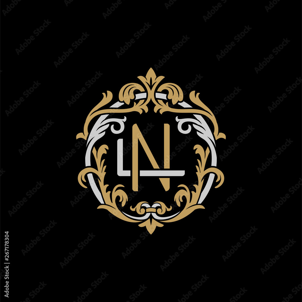Initial letter L and N, LN, NL, decorative ornament emblem badge ...
