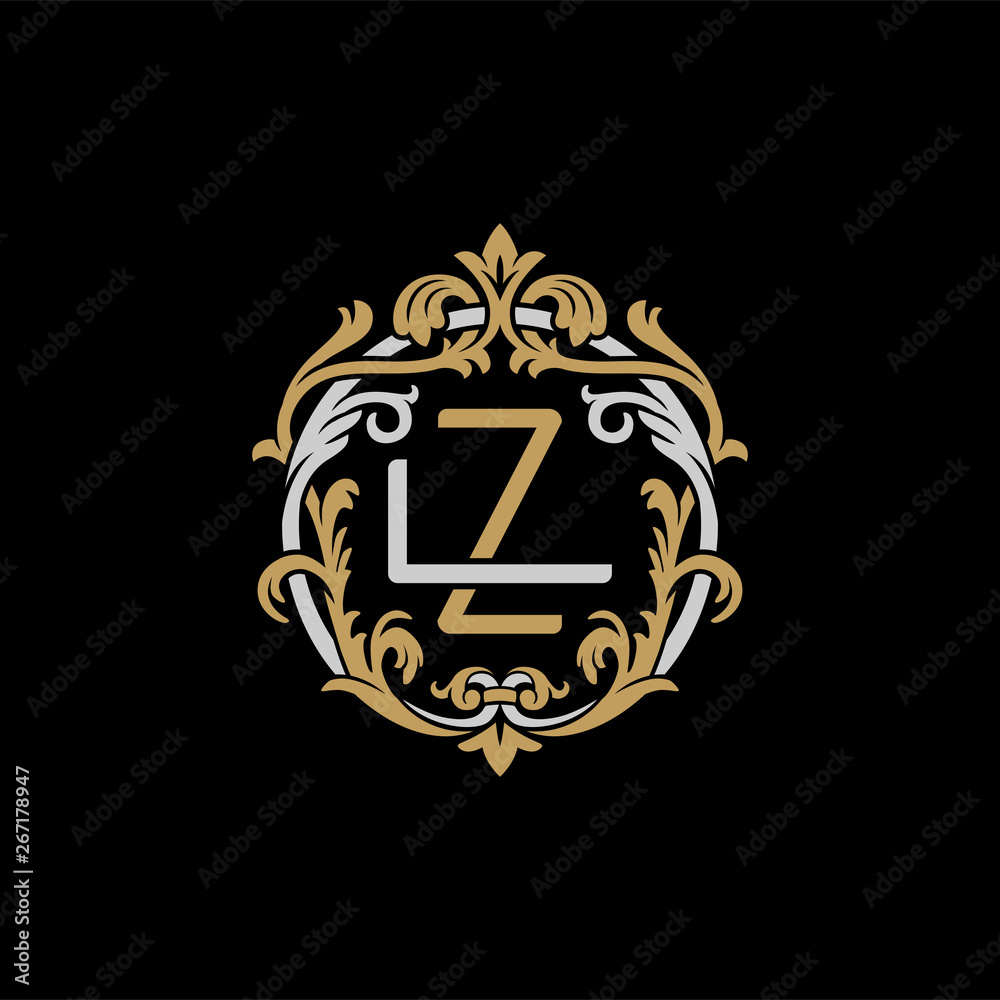 Initial letter L and Z, LZ, ZL, decorative ornament emblem badge ...