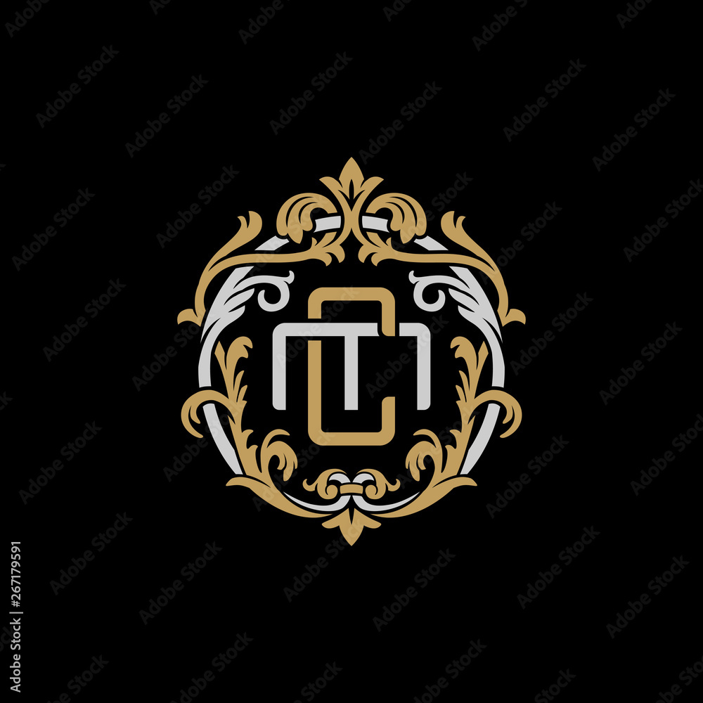 Initial letter M and C, MC, CM, decorative ornament emblem badge ...
